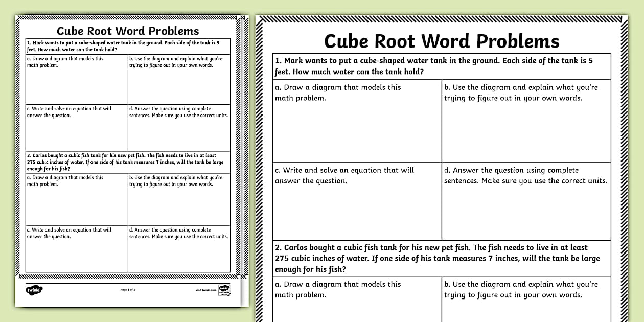 Eighth Grade Cube Root Word Problems Practice Activity