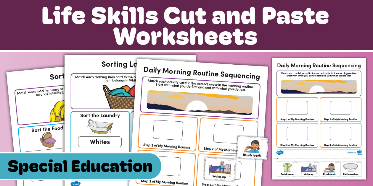 Life Skills Cut and Paste Sheets: Daily Routine and Sorting