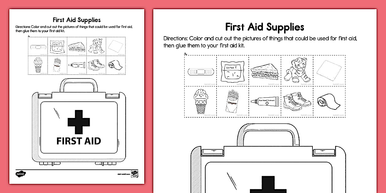 First Aid Supplies Cut and Paste Activity Worksheet - Twinkl