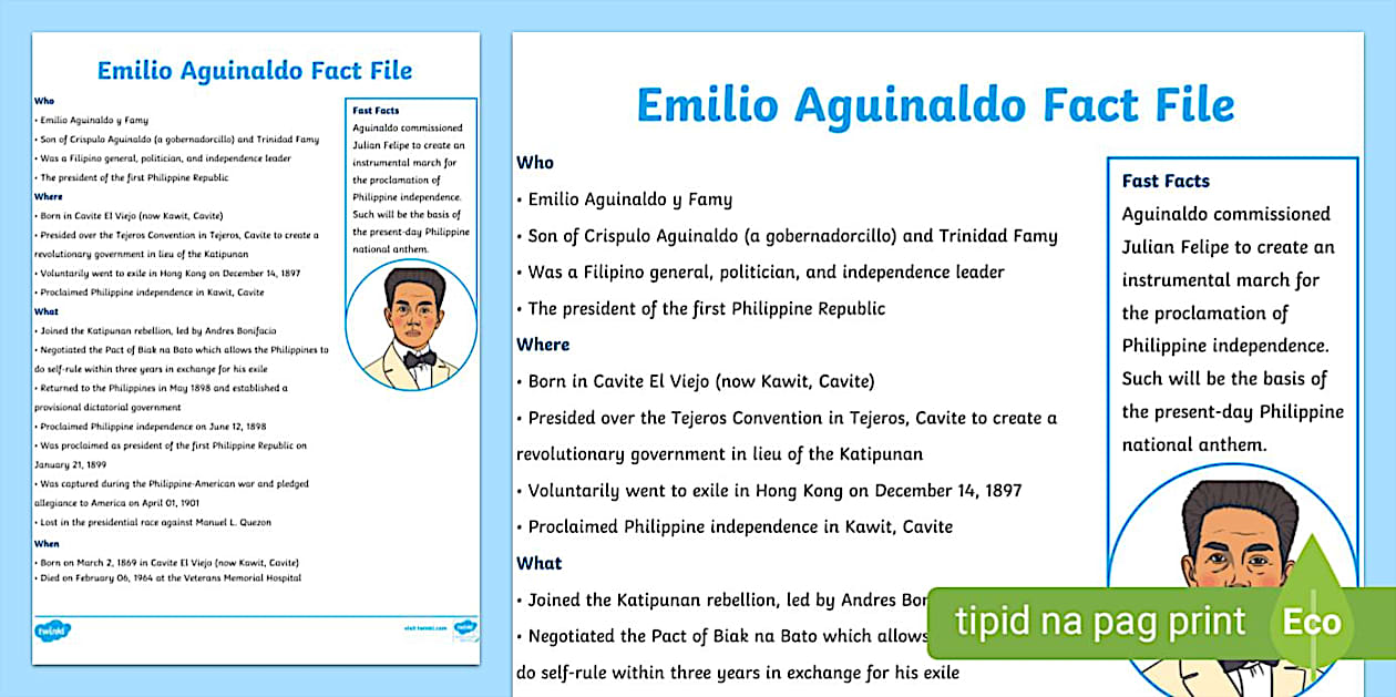 Emilio Afguinaldo Fact File | Preschool | Twinkl - Twinkl