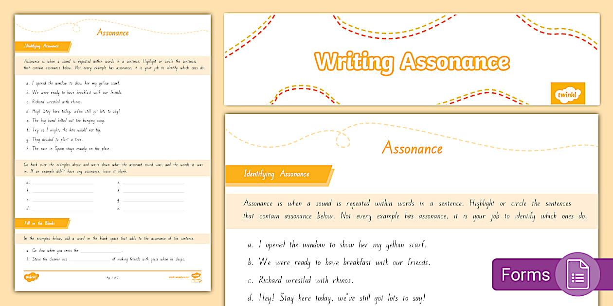 Level 3 Writing - Assonance Worksheet (Teacher-Made)