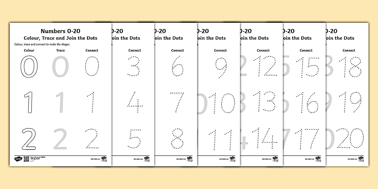 Numbers 0-20 Colour, Trace and Join the Dots - Twinkl