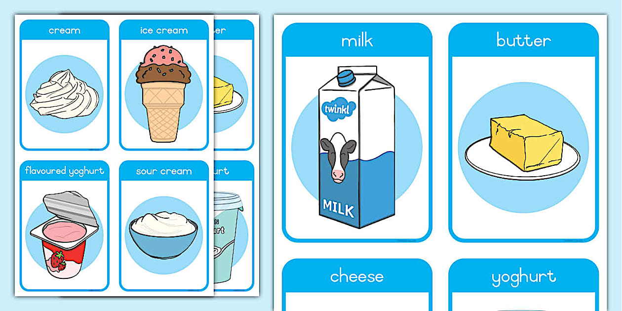 Diary Products Flashcards (l'enseignant a fait) - Twinkl