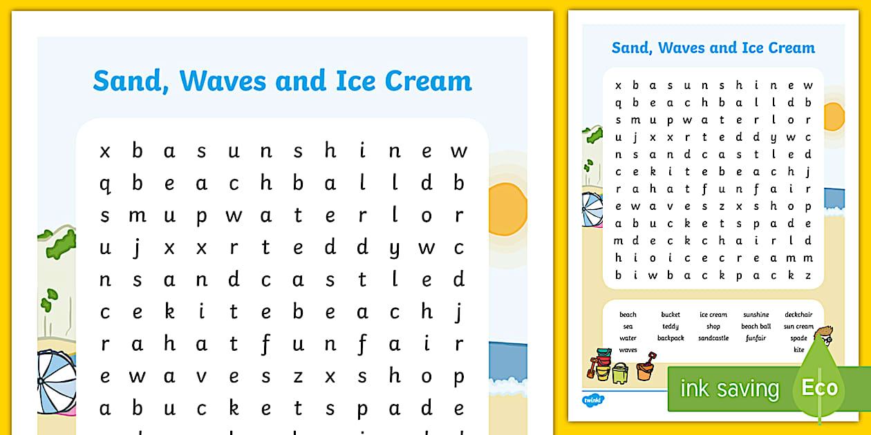 Sand, Waves and Ice Cream | Summer Word Search Printable