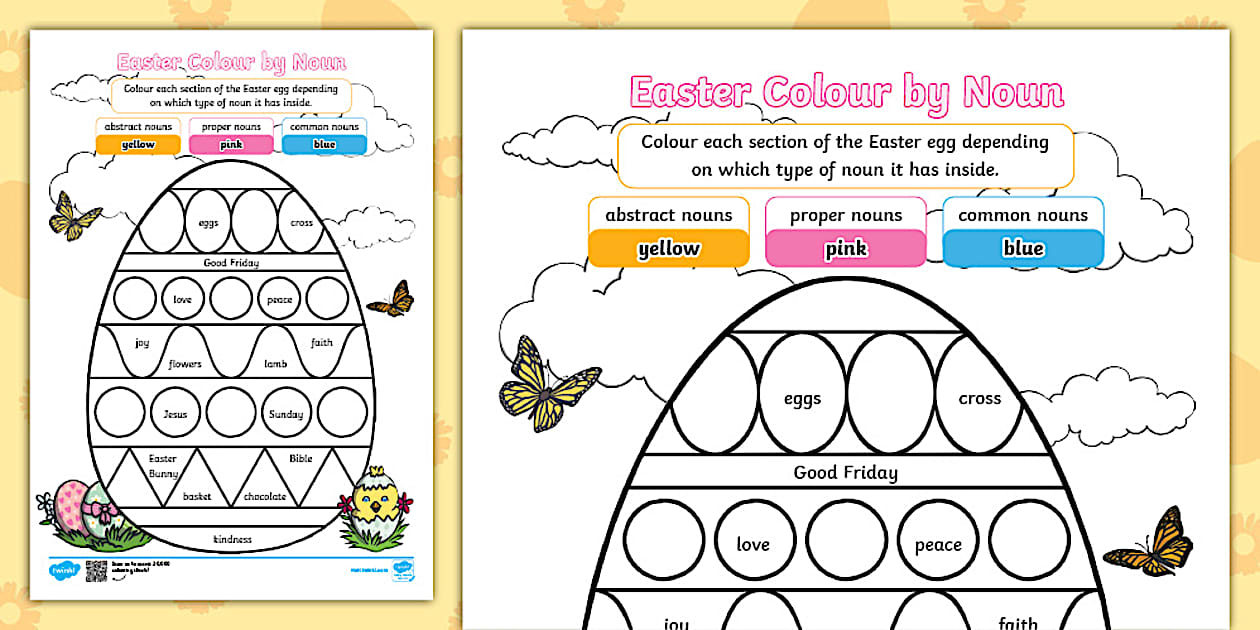 KS1 Easter Colour By Noun Worksheet - Twinkl