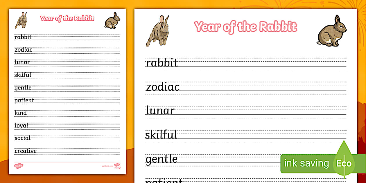 Year of the Rabbit Handwriting Practice Sheet (Teacher-Made)