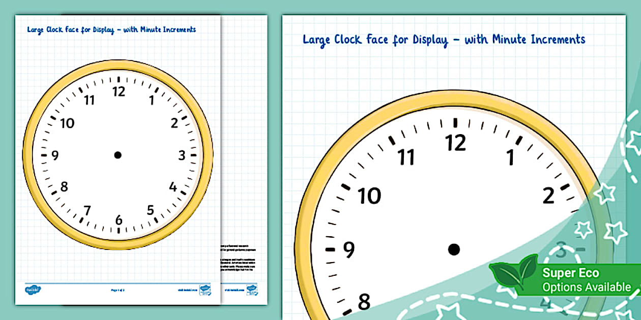 Large Clock Face for Display - with Minute Increments (Ages 5 - 11)
