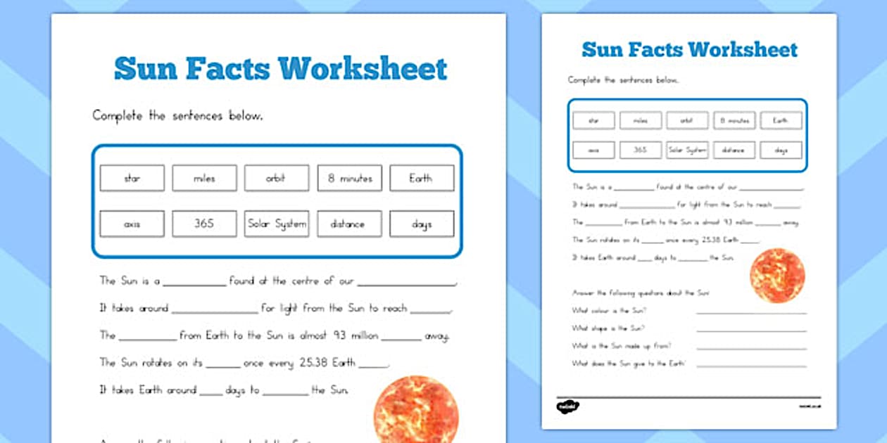 Sun Facts Worksheet (Teacher-Made) - Twinkl
