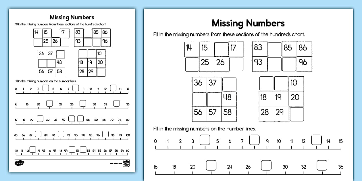 First Grade Missing Numbers Worksheet (teacher made)
