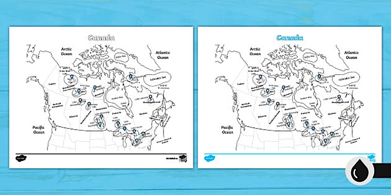 Map of Canada with Bodies of Water (teacher made) - Twinkl