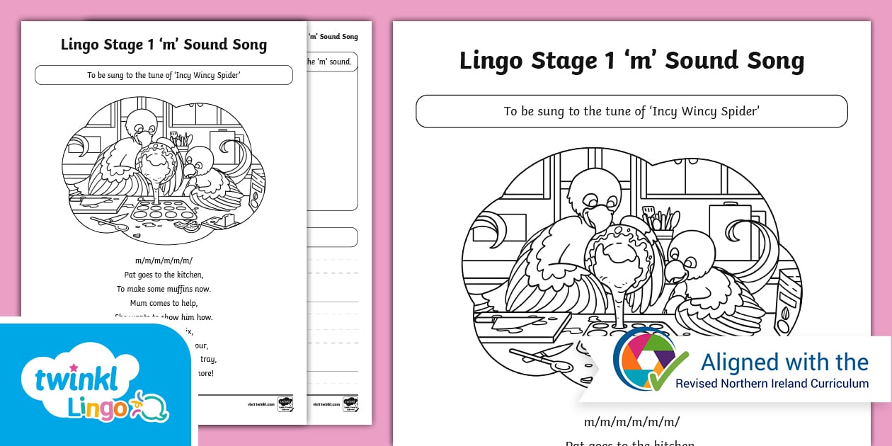 Lingo Stage 1 'm' Sound Song Activity Sheets - Twinkl