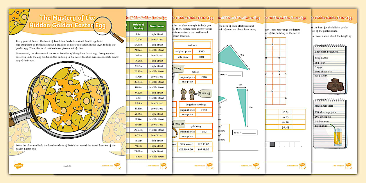 Y6 The Mystery of the Hidden Golden Easter Egg Maths Mystery