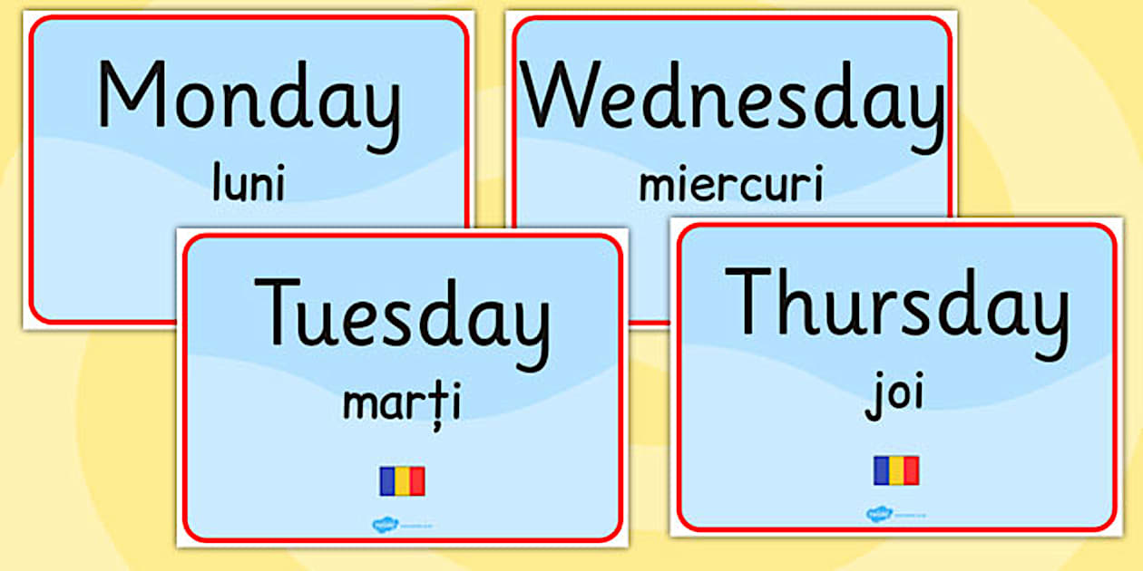 Days of the Week Signs EAL Romanian Translation - Twinkl