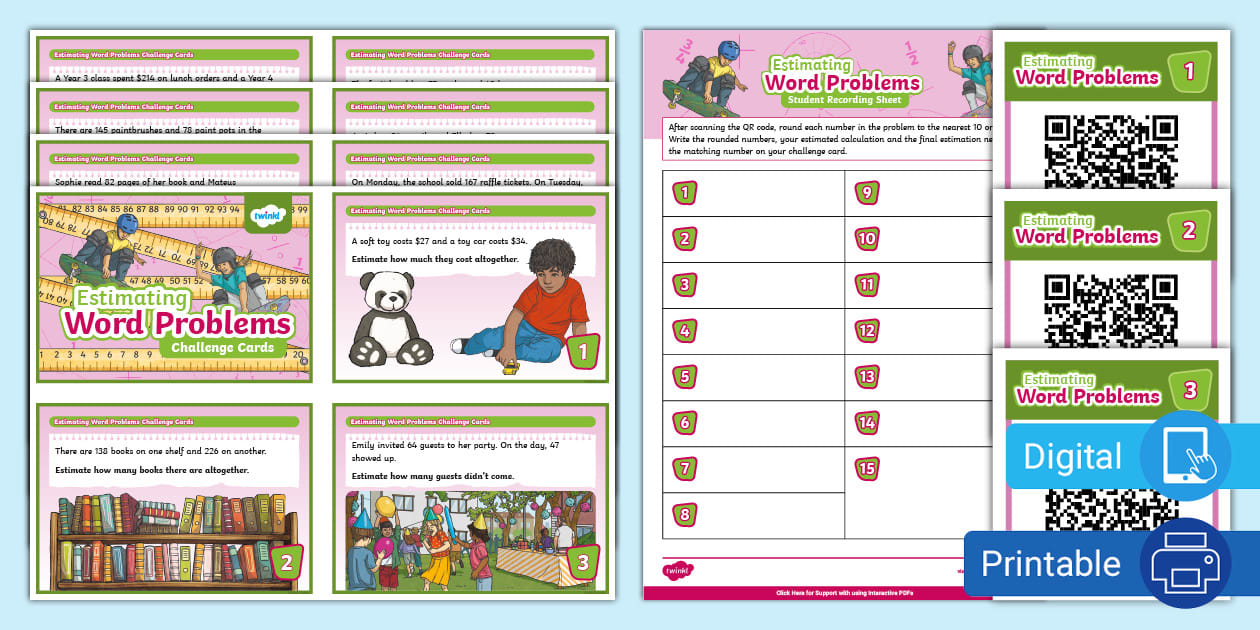 Estimating Word Problems Challenge Cards with QR Codes