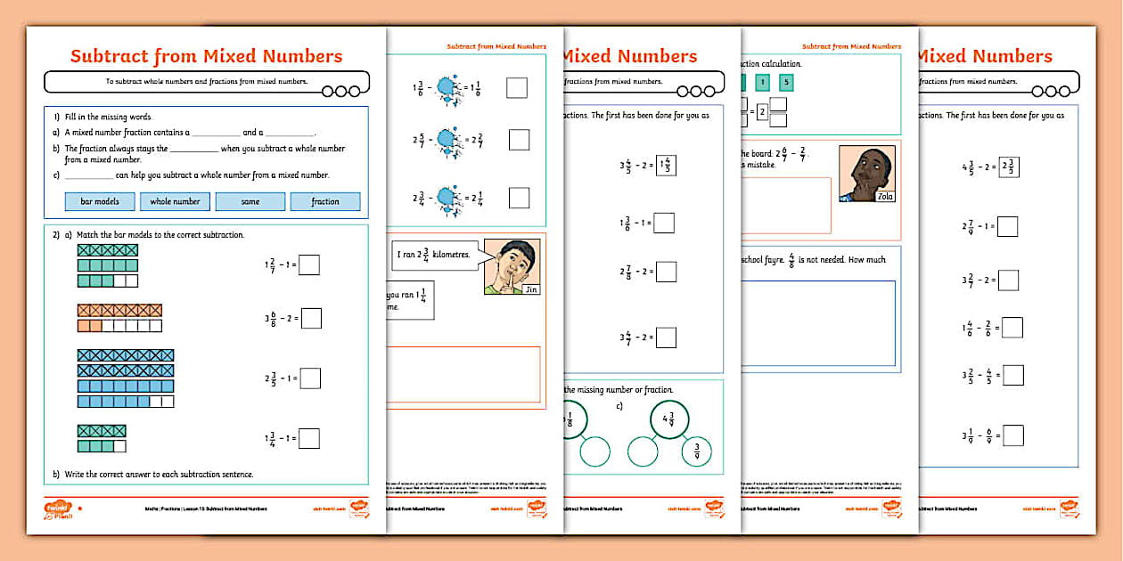 👉 Subtract from Mixed Numbers Differentiated Maths Worksheets