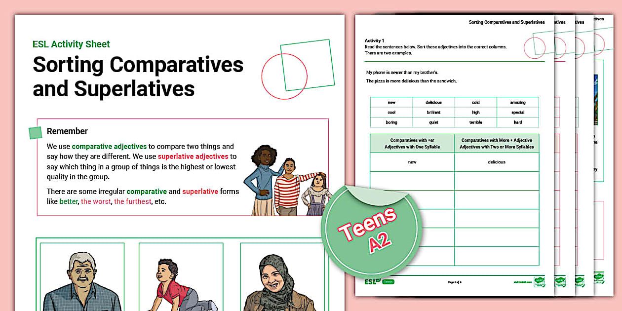 ESL Sorting Comparatives and Superlatives Activity Sheet
