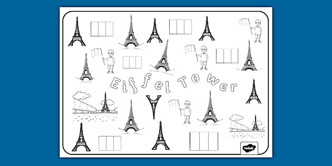 Eiffel Tower Doodle Colouring Page (teacher made) - Twinkl