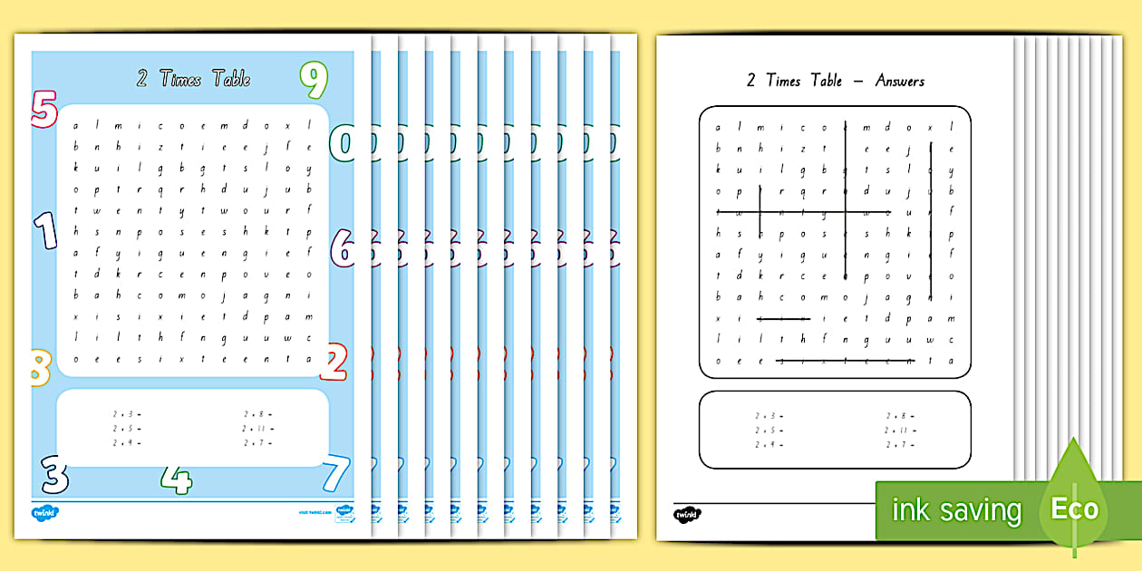 Multiplication 2-12 Times Tables Word Search Activity Pack