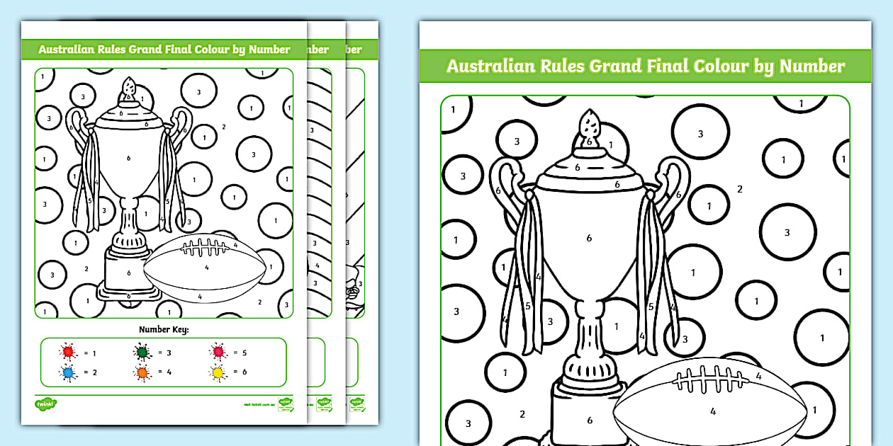 Australian Rules Grand Final Colour by Number Differentiated