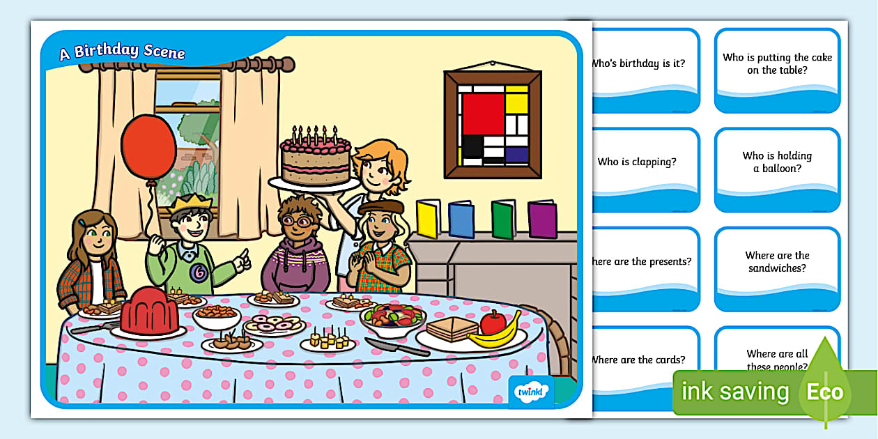 Picture Scenes and 'Wh' Questions Birthday Scene