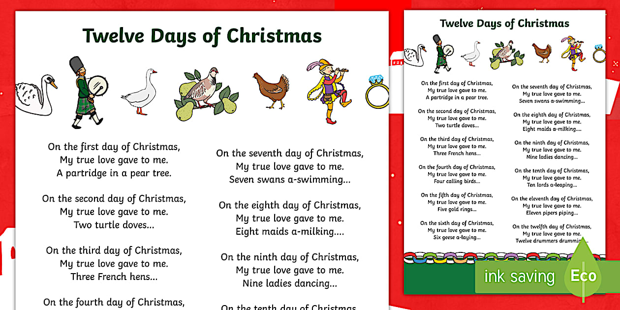 12 Days of Christmas Lyrics | Printable Sheet