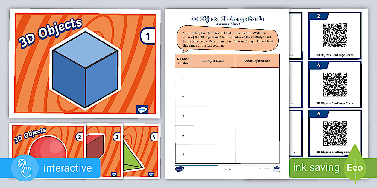 3D Objects Challenge Cards with QR Codes (teacher made)
