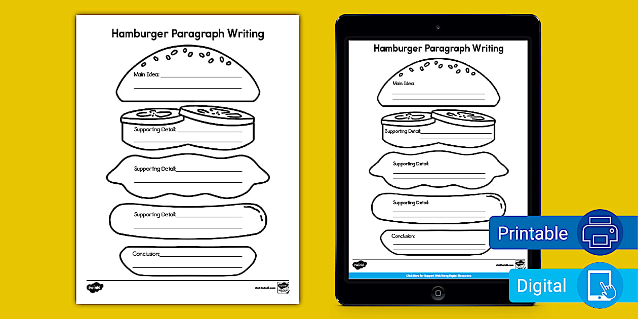 Hamburger Paragraph Writing Template for K-2nd Grade