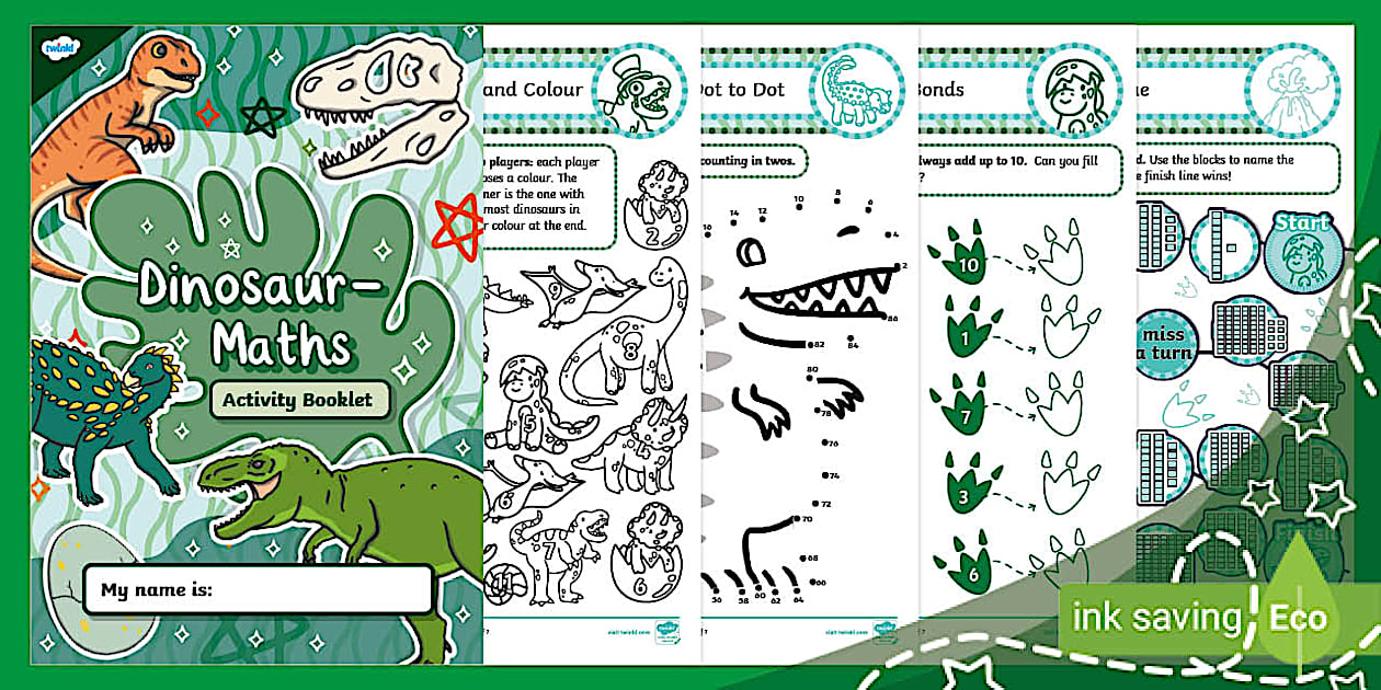 Dinosaur-themed Maths Activity Booklet KS1 (Ages 5 - 7)