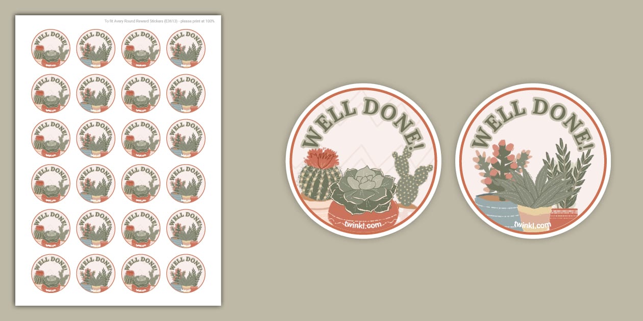 Succulents-Themed Well Done Stickers (teacher made) - Twinkl