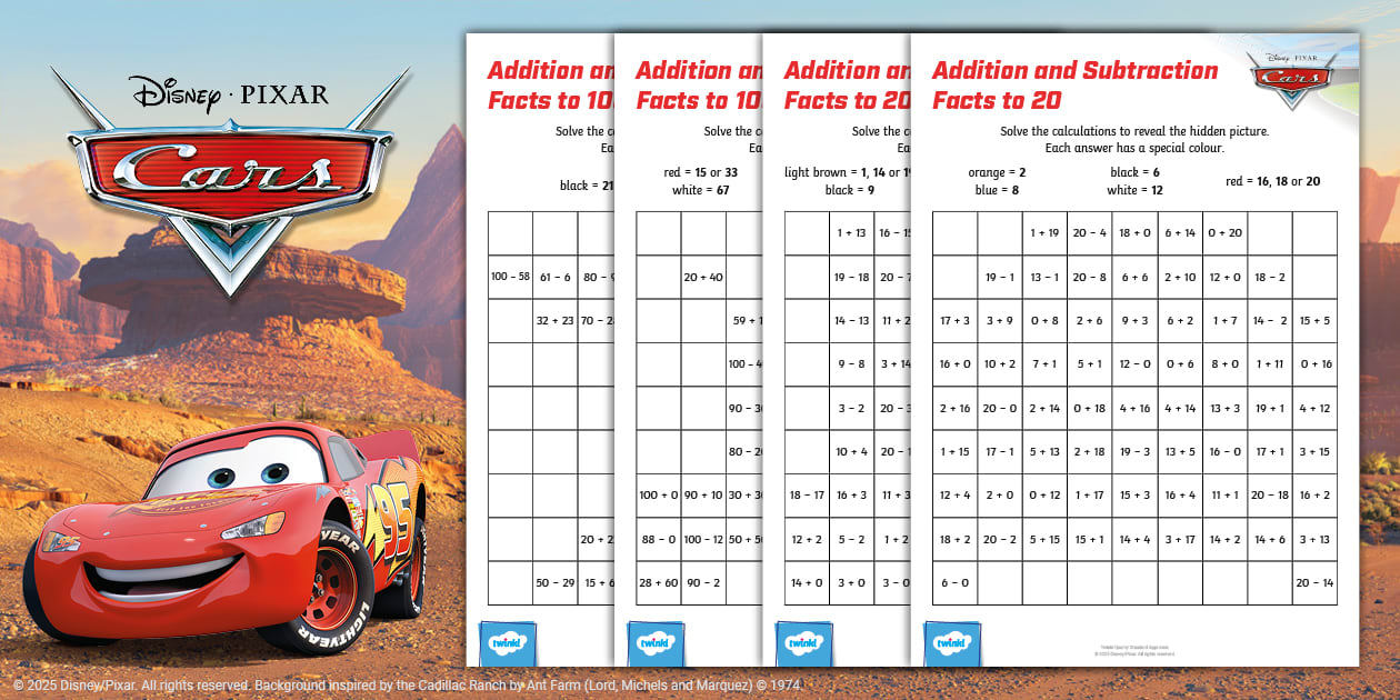 👉 Cars Maths Mosaics Pack | Disney Cars Worksheets | Twinkl
