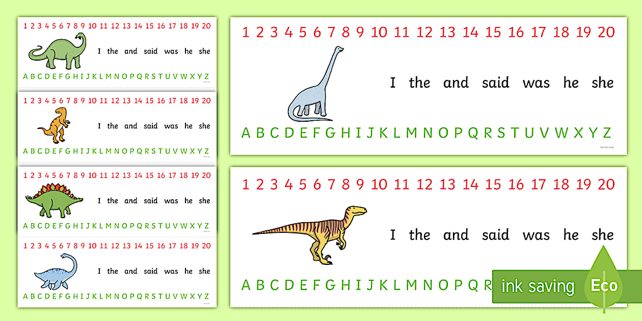 Editable Combined Alphabet and Number Strips (Dinosaurs)