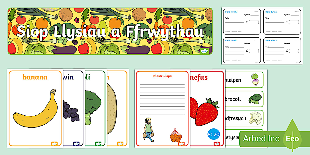 Cursive Pecyn Chwarae Rôl Siop Ffrwythau a Llysiau - Twinkl