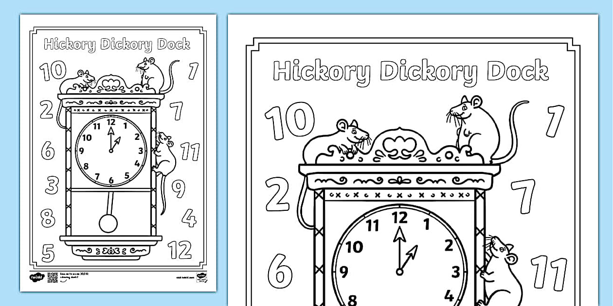 Hickory Dickory Dock Colouring Page | Nursery Rhymes | EYFS