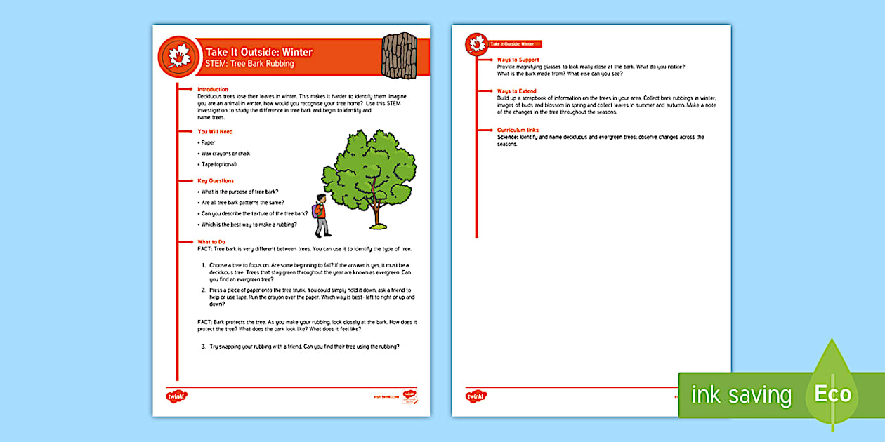 Take It Outside: Winter- STEM Tree Bark Rubbing Activity