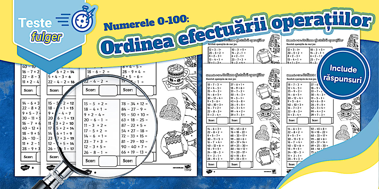 Numerele 0-100: Ordinea efectuării operațiilor – Test fulger