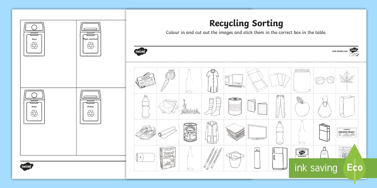Recycling Sorting Worksheet - Enviroweek (teacher made)