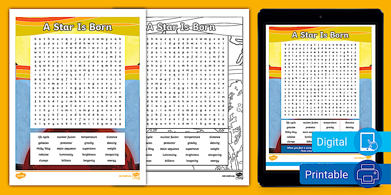 A Star is Born Word Search for 6th-8th Grade (teacher made)