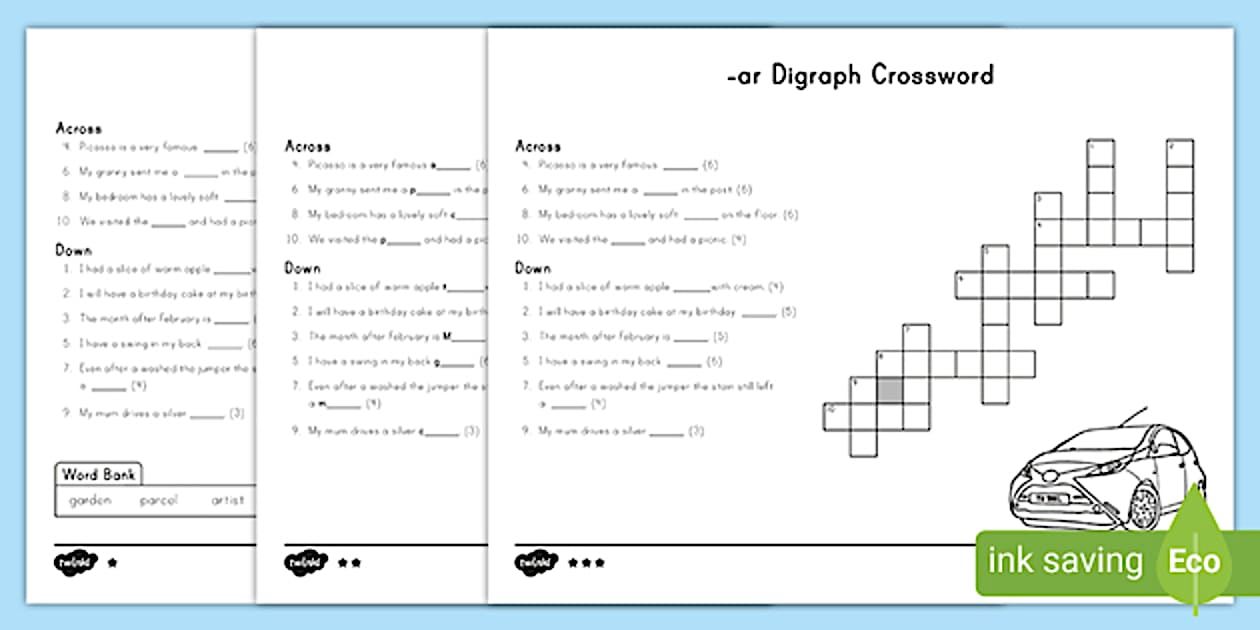 -ar Digraph Crossword Differentiated Activity (Teacher-Made)