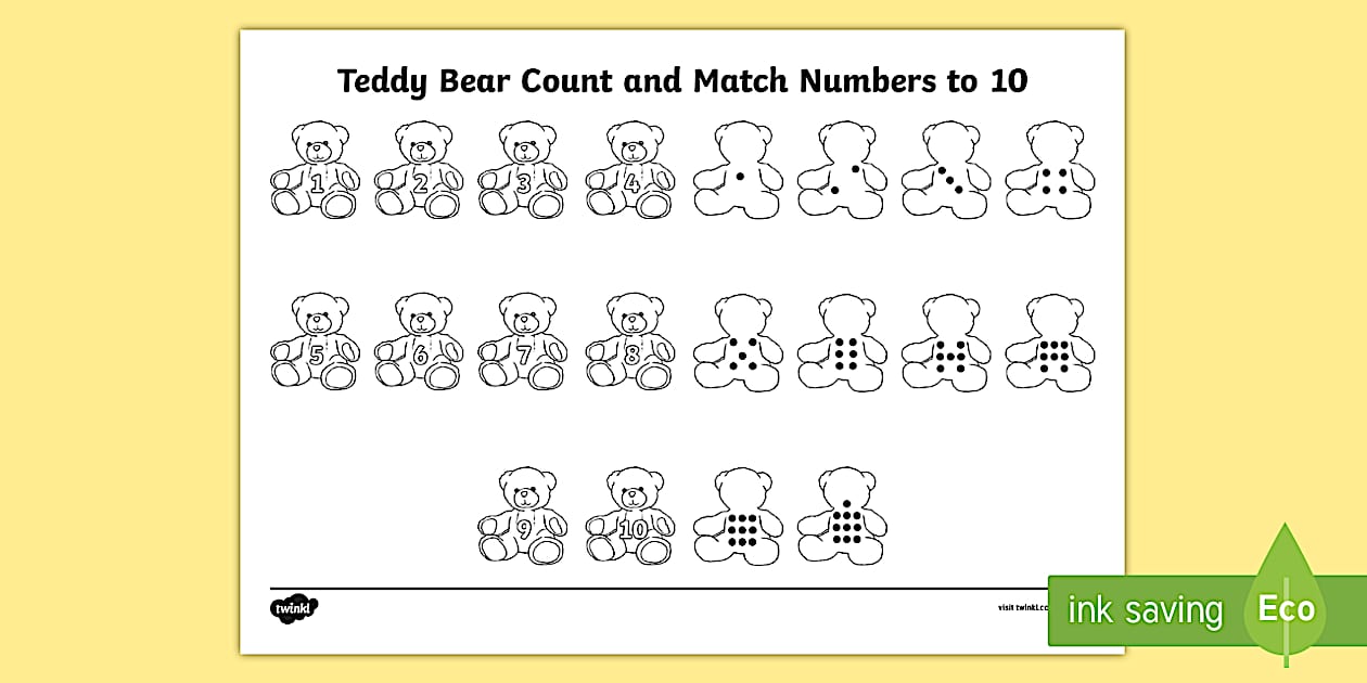 Teddy Bear Count and Match Numbers to 10 Worksheet / Worksheet