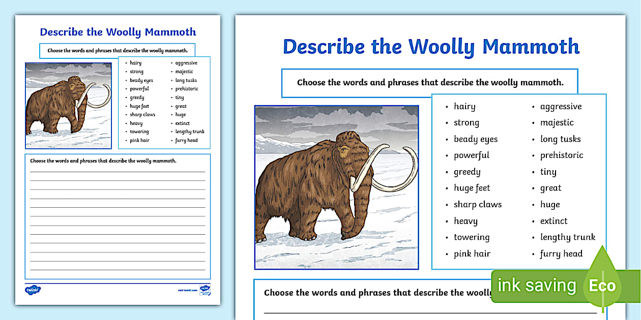 Describe the Woolly Mammoth Writing Activity Sheet