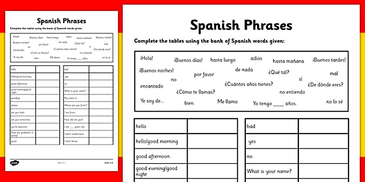 A1 Ficha bilingüe de frases comunes en inglés - Twinkl