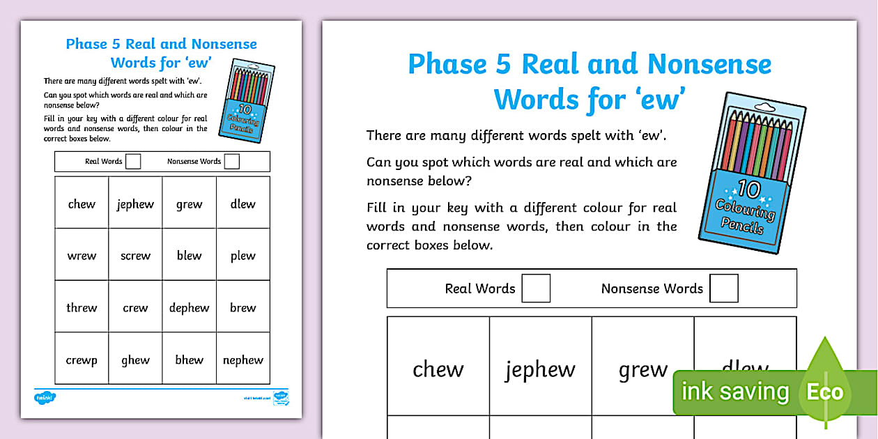 'ew' Words Phonics Activity | Real and Nonsense Words