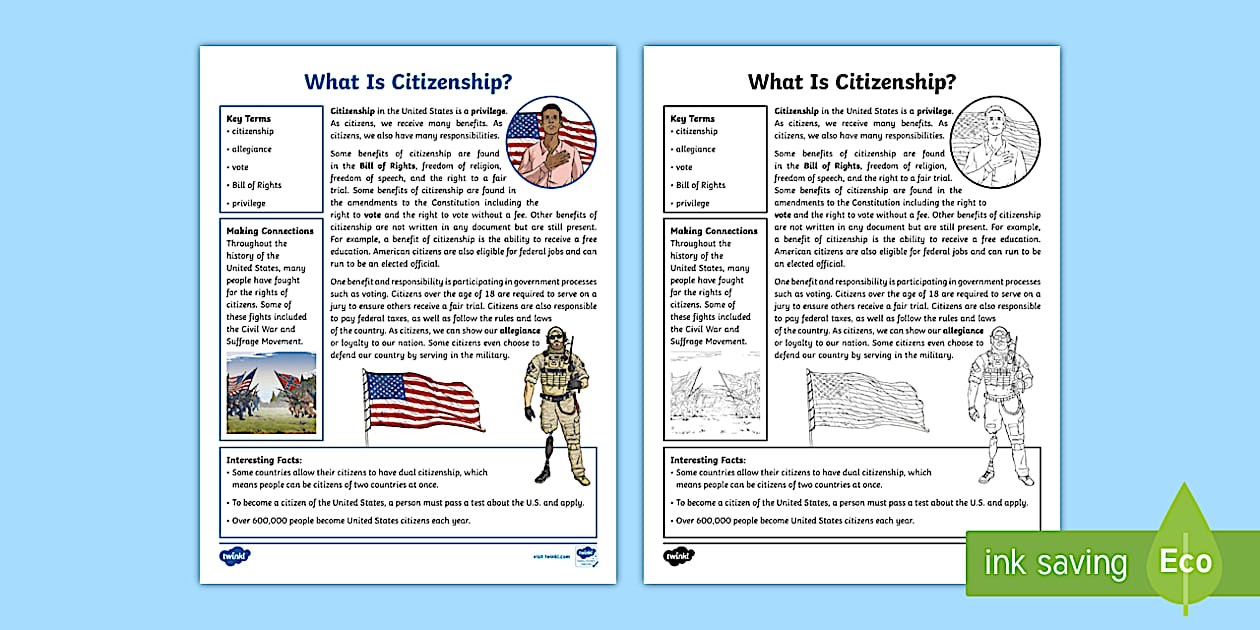 Fifth Grade What Is Citizenship? Fact File (teacher made)
