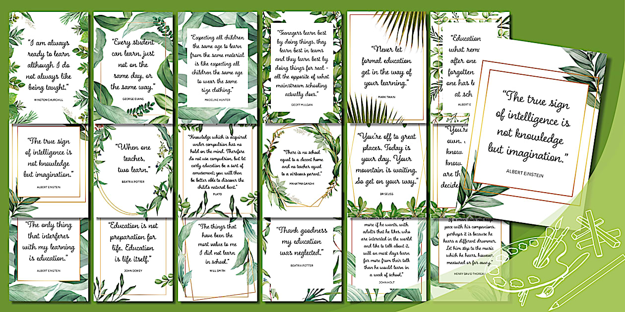 Home Education Motivational Quotes Botanical Posters Pack