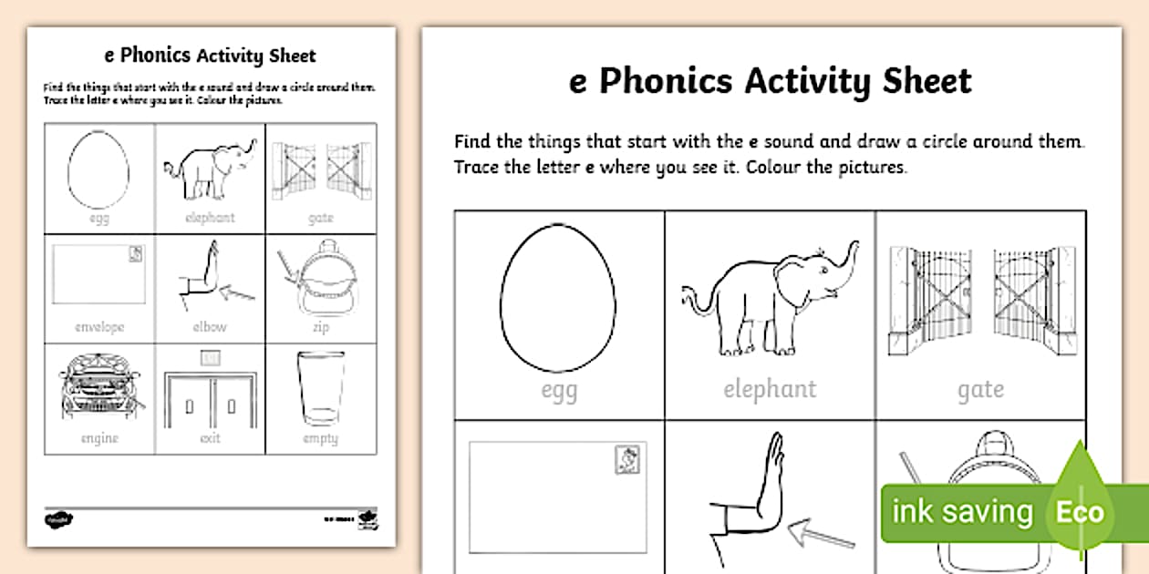 Phonics 'e' Worksheet Activity | Literacy Resources - Twinkl