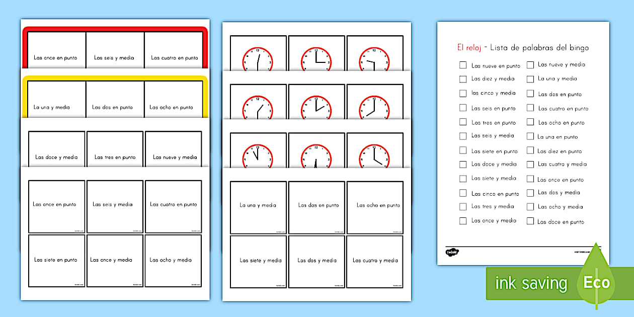 Bingo: La hora en punto y la hora y media - Twinkl
