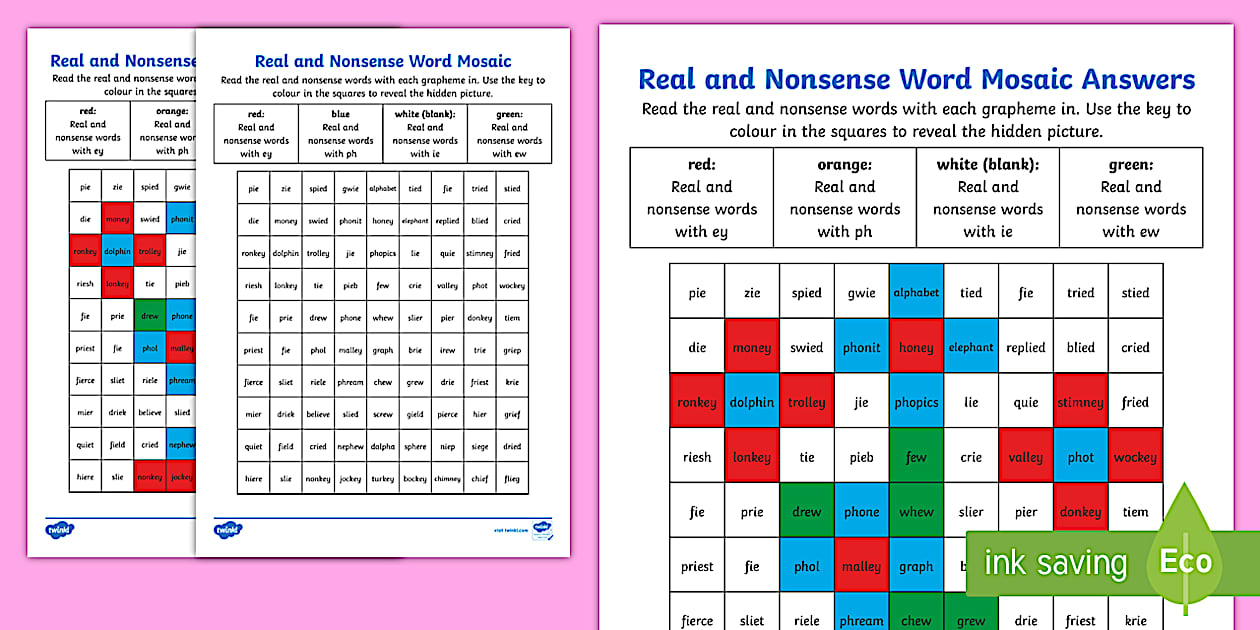 Flower Phase 5 Phonics Real and Nonsense Words Mosaic Worksheet