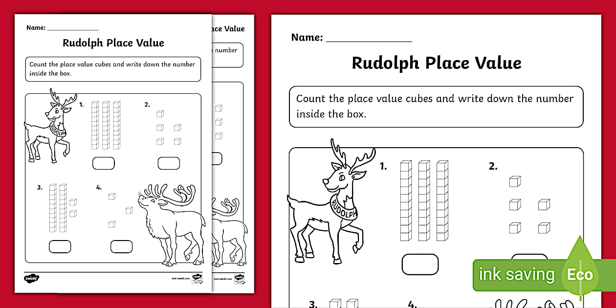 Rudolph Place Value Activity Sheet (teacher made) - Twinkl