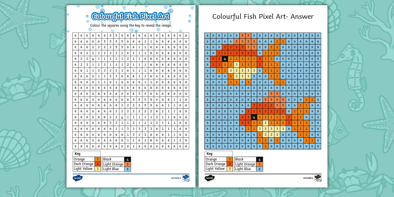 Colourful Fish Pixel Art Template - Twinkl