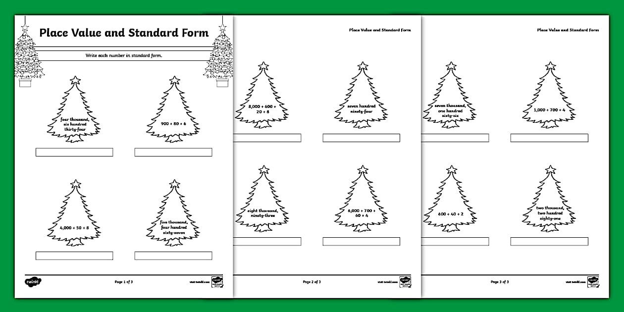 Third Grade Christmas Trees Place Value and Standard Form